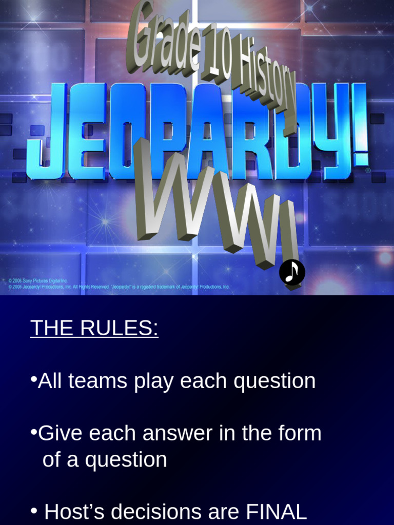 Jeopardy Game on WWI History | PDF | Trench Warfare | World War I