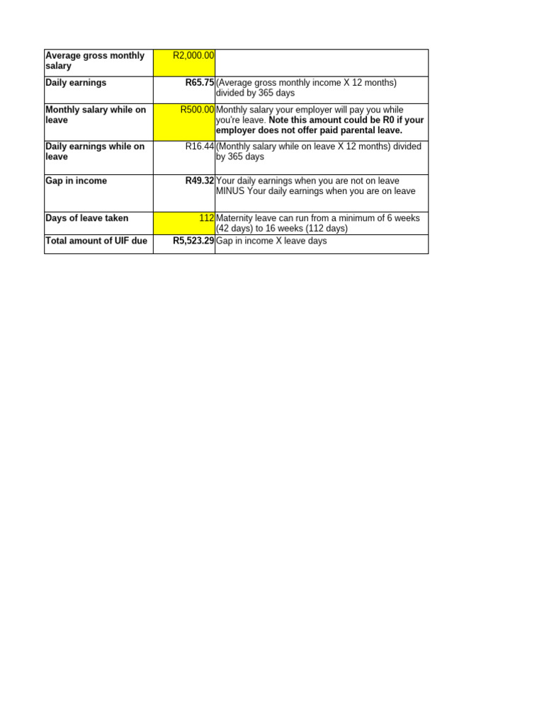 UIF Maternity Calculator | PDF | Salary | Employment Compensation