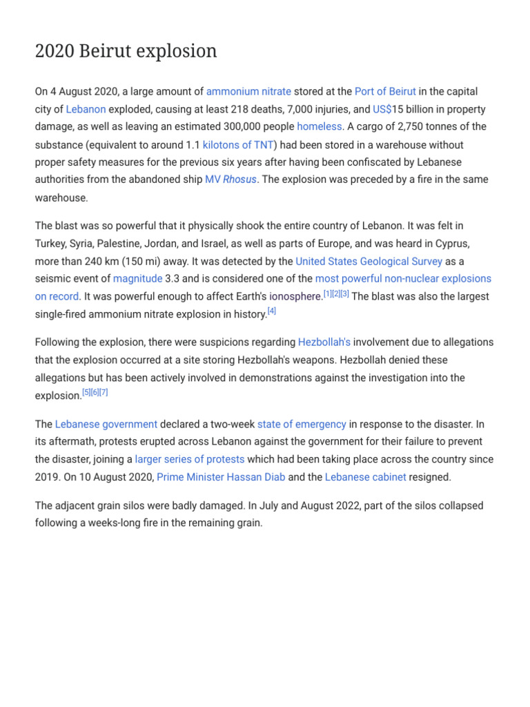 2020 Beirut Explosion - Wikipedia | PDF | Travel