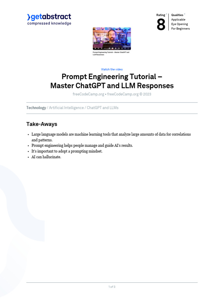 Prompt Engineering Tutorial Master Chatgpt and LLM Responses en 49014 | PDF | Artificial ...