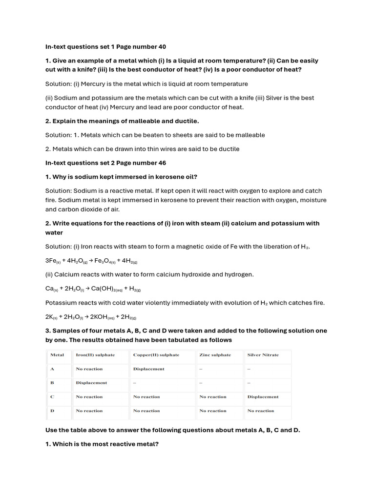 x Ch 3 Intext and Exercise | PDF | Metals | Zinc