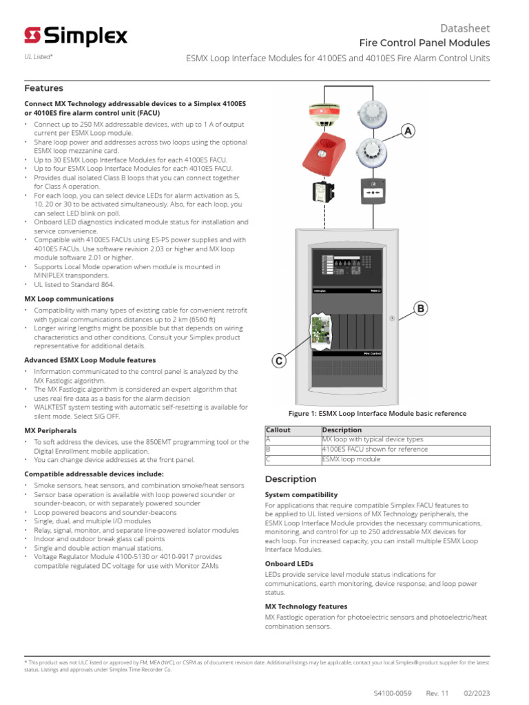 Features: ESMX Loop Interface Modules For 4100ES and 4010ES Fire Alarm ...
