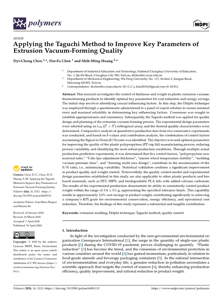 Polymers 16 01113 v2 | PDF | Plastic | Extrusion