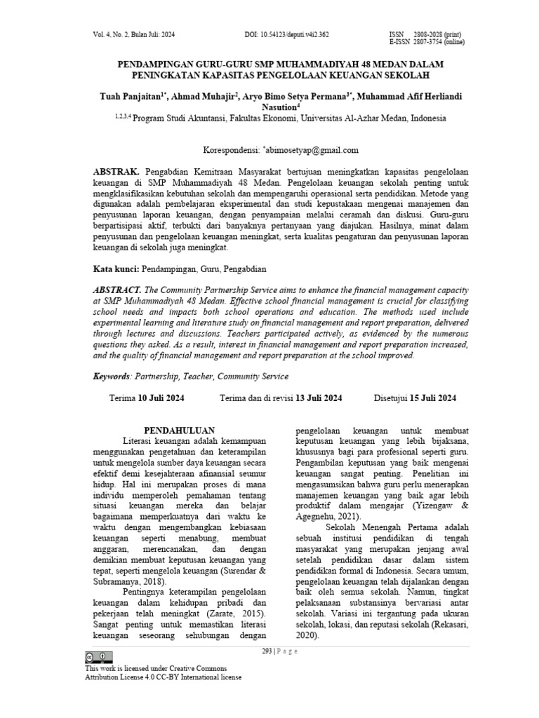 Pendampingan Guru-Guru SMP Muhammadiyah 48 Medan Dalam Peningkatan Kapasitas Pengelolaan ...