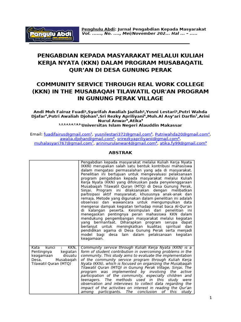 Jurnal kkn posko 5 gunung perak | PDF