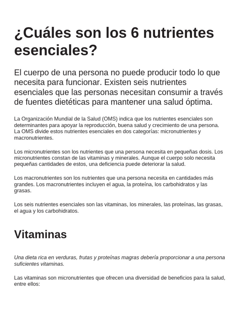 Cuáles Son Los 6 Nutrientes Esenciales | PDF | Nutrientes | Vitamina