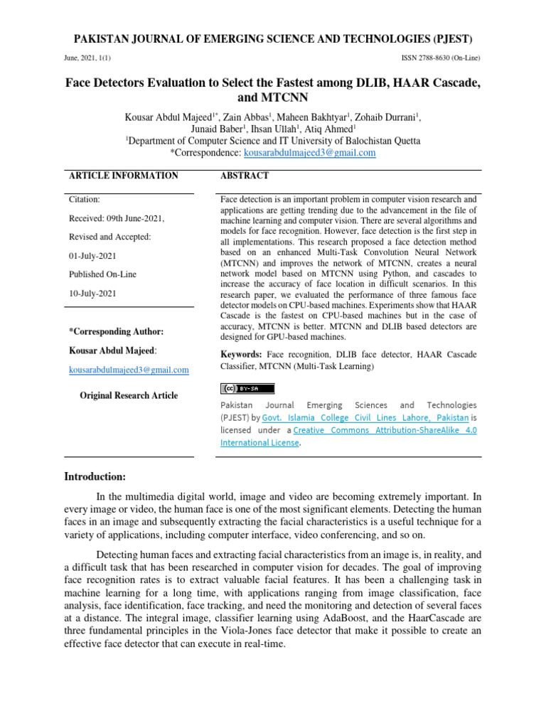 Face Detectors Evaluation To Select The | PDF | Deep Learning | Artificial Neural Network