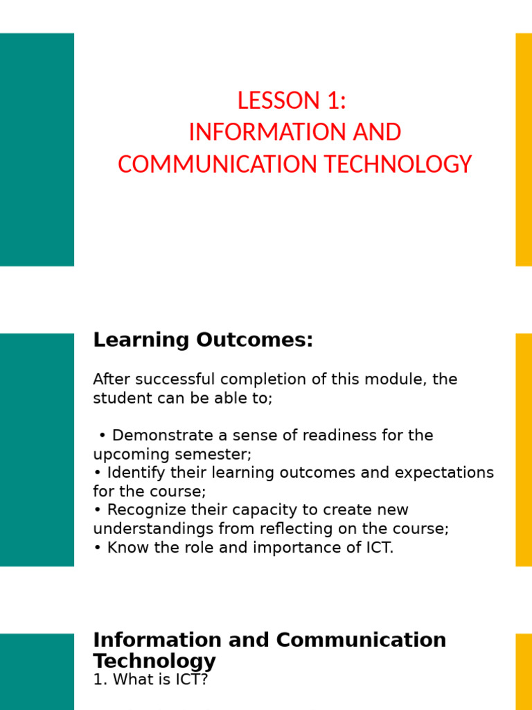 Lesson 1 Information and Communication Technology | PDF | Educational ...