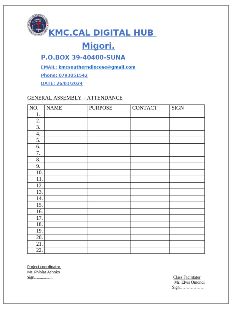 KMC.CAL Digital Hub Attendance Record | PDF