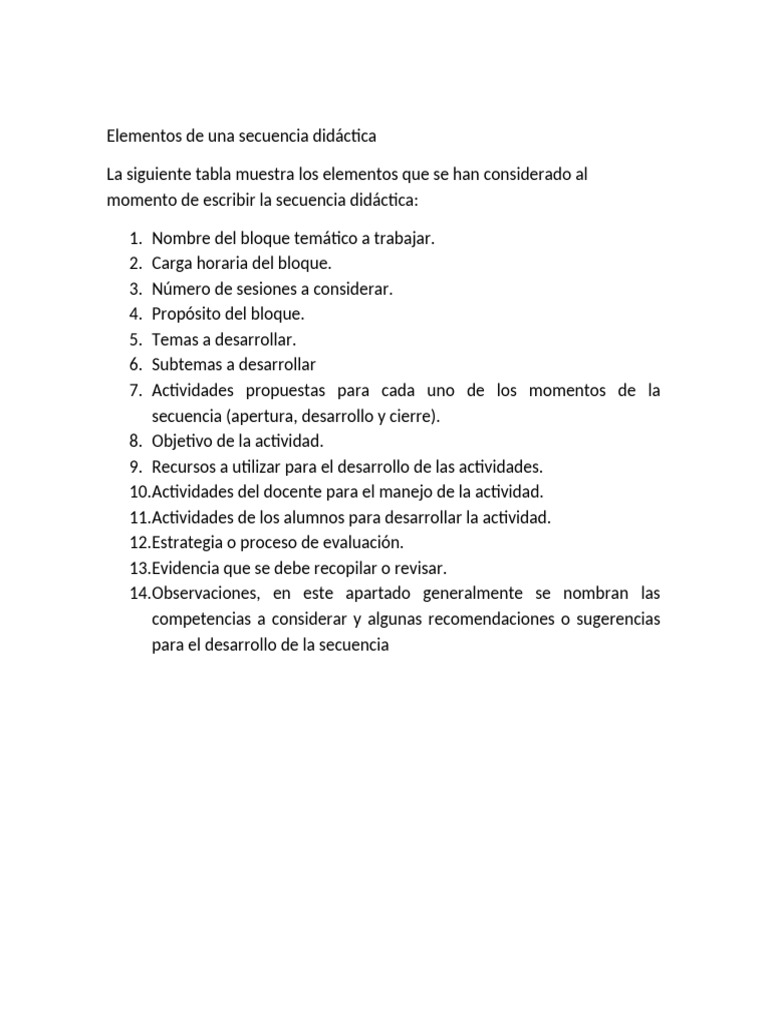 Elementos de Una Secuencia Didáctica | PDF