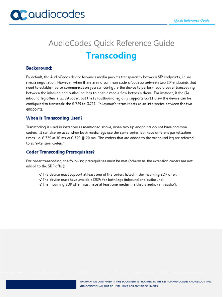 audiocodes | PDF | Codec | Session Initiation Protocol