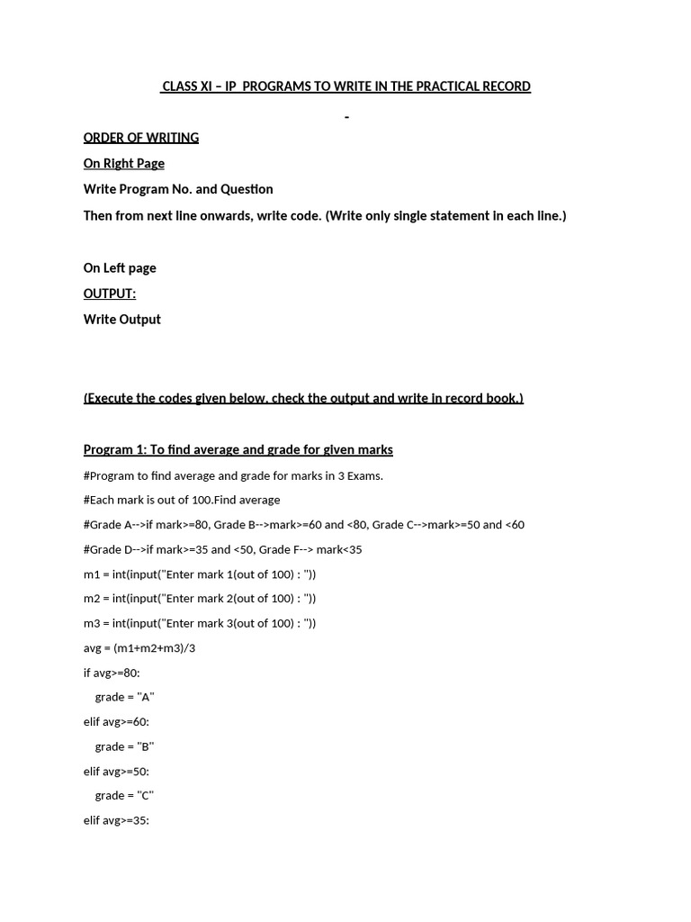 Python Programs for Class XI Practical | PDF | Area | Interest