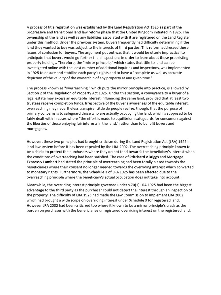 Understanding Overreaching in Land Law | PDF | Mortgage Law | Property Law