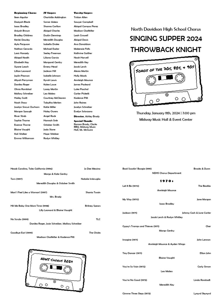 Singing Supper 2024 Program | PDF | Musical Groups | Grammy Awards