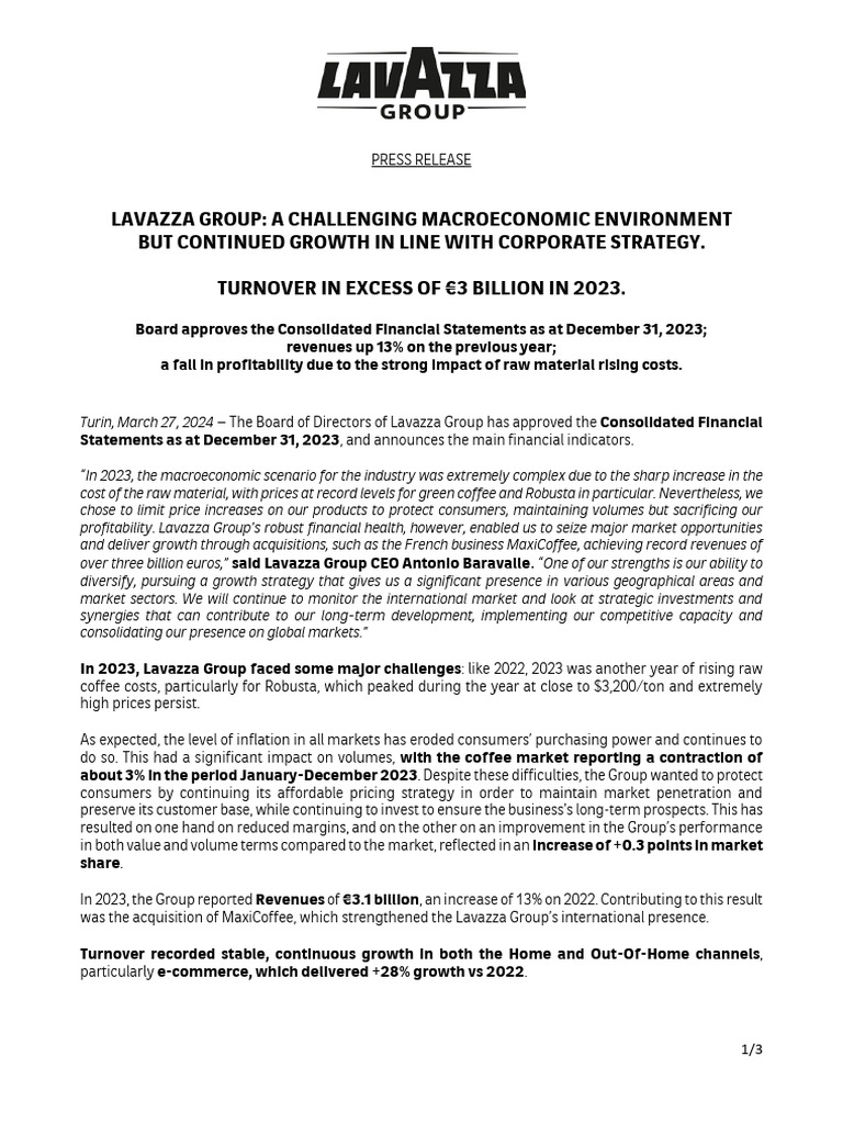 Lavazza Group_press_release_FY23 (1) | PDF | Mergers And Acquisitions ...