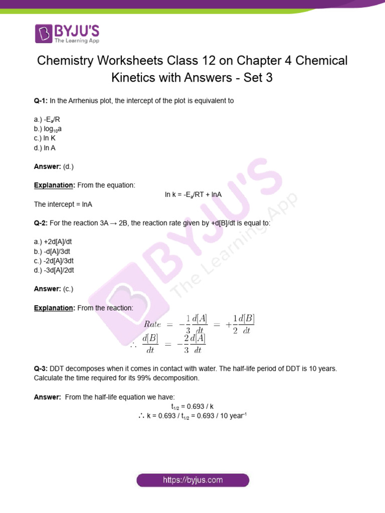 Chemical Kinetics Worksheet Answers Set 3 | PDF | Reaction Rate ...