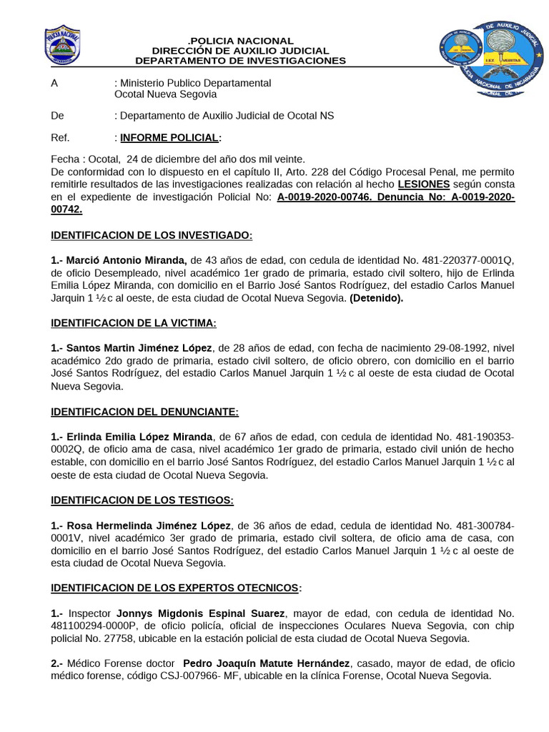 Informe Policial Suyapa | PDF | Herida | Medicina CLINICA