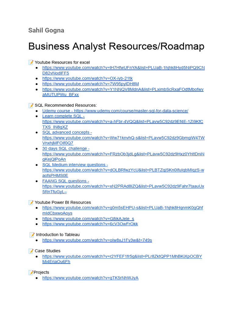 Business Analysis Roadmap - Sahil Gogna | PDF | Career & Growth