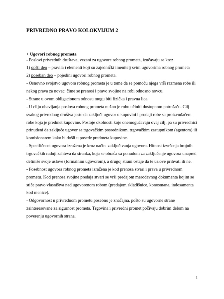 Privredno Pravo Kolokvijum 2 | PDF