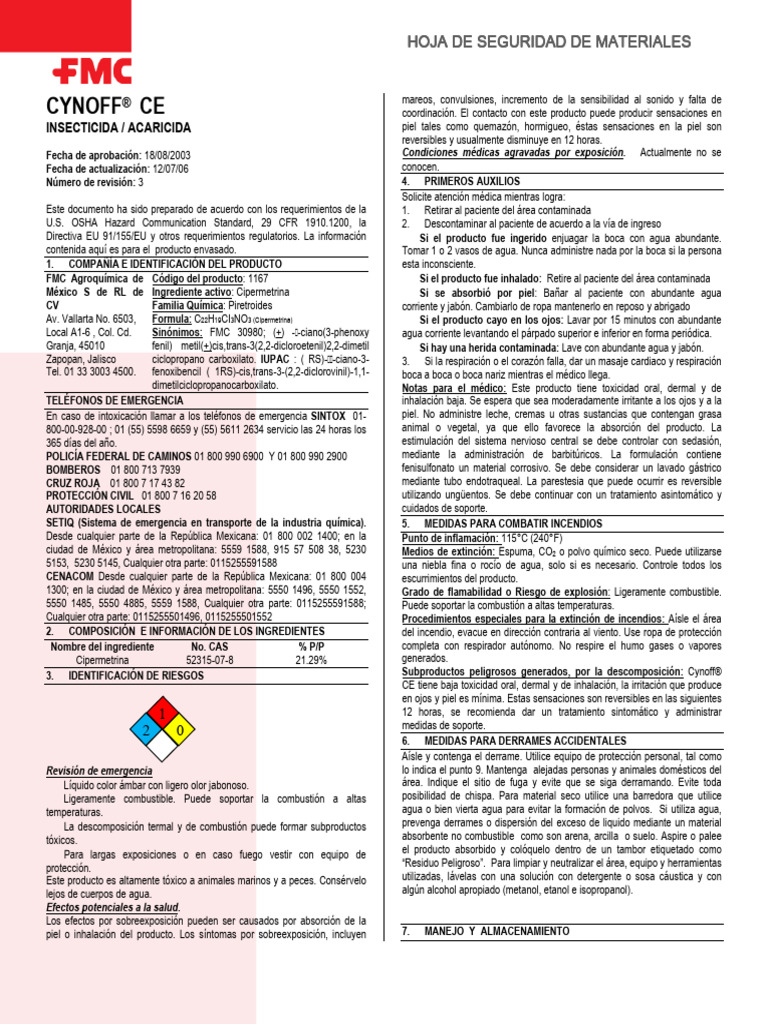 Cynoff_ Hoja de Seguridad | PDF | Agua | Toxicidad