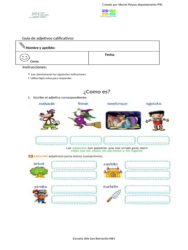 Guía Adjetivos Calificativos | PDF