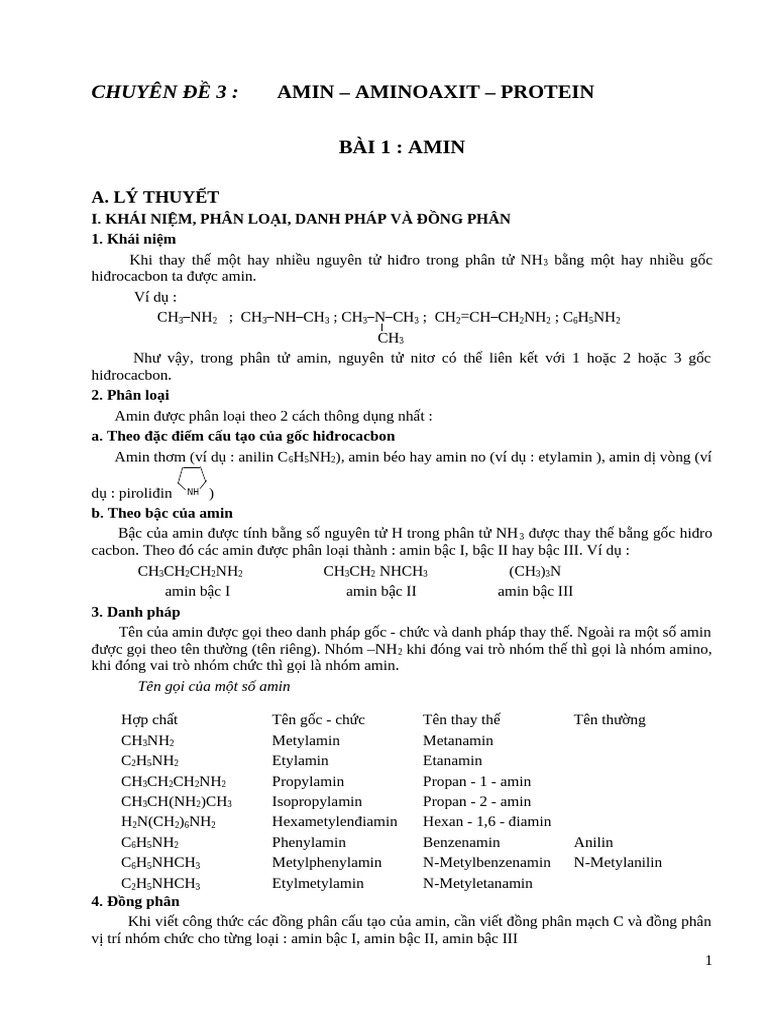 D Y THÊM HÓA 12 - CHƯƠNG 3. Amin - Amino Axit - Protein - File Word | PDF