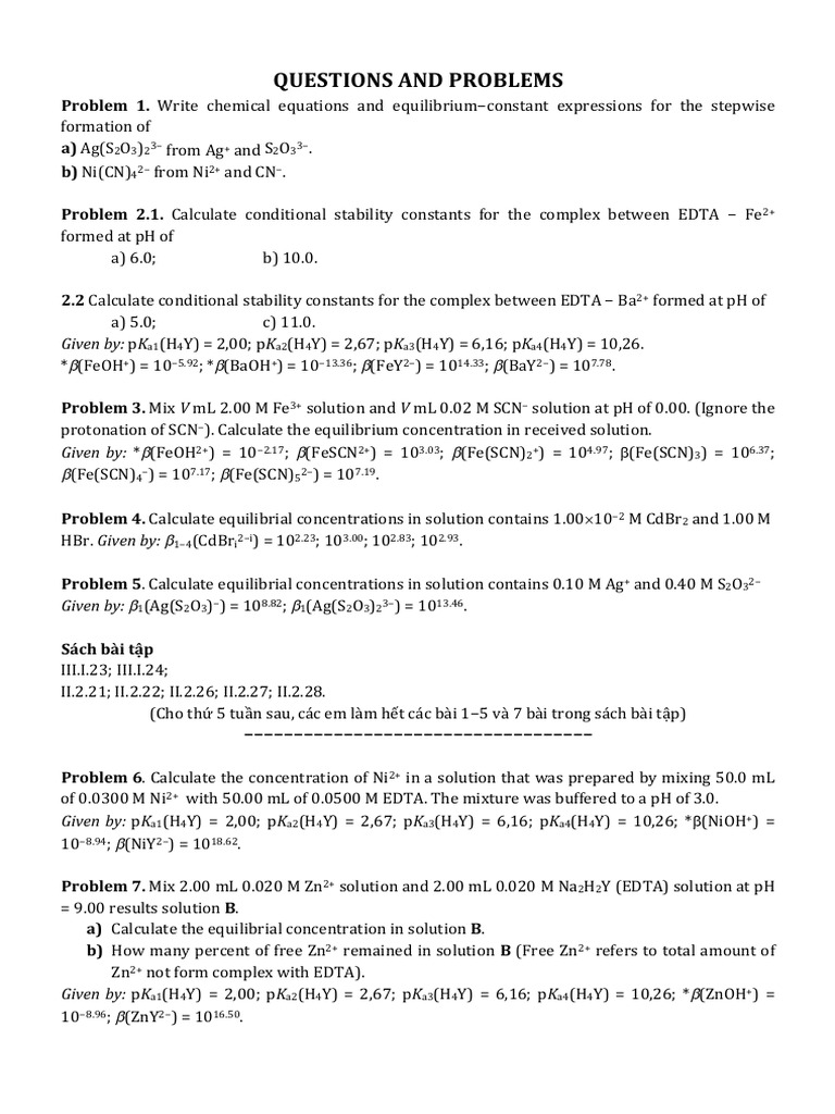 4, QUESTIONS AND PROBLEMS (Complex) | PDF | Chemical Equilibrium | Ph
