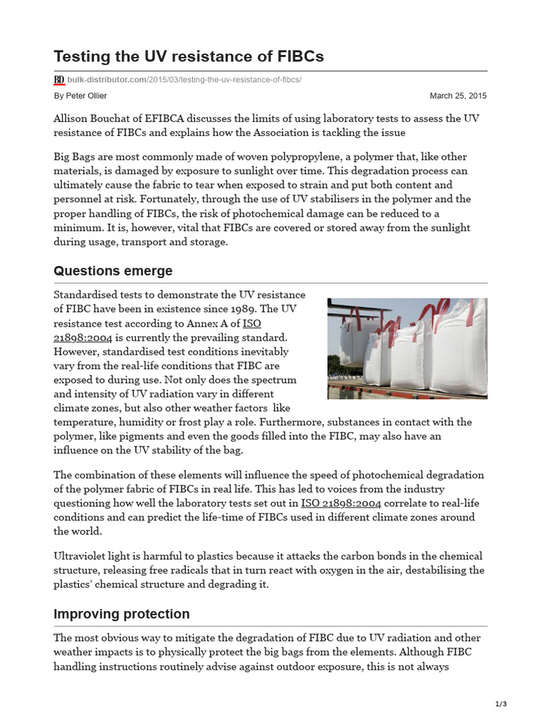 Testing the UV resistance of FIBCs | PDF | Ultraviolet | Biodegradation