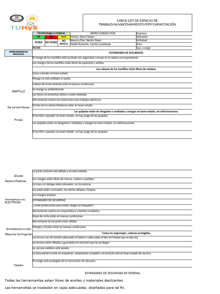 Check List Epp y Capacitación-Papg-Oficial | PDF | Perforar | Herramientas