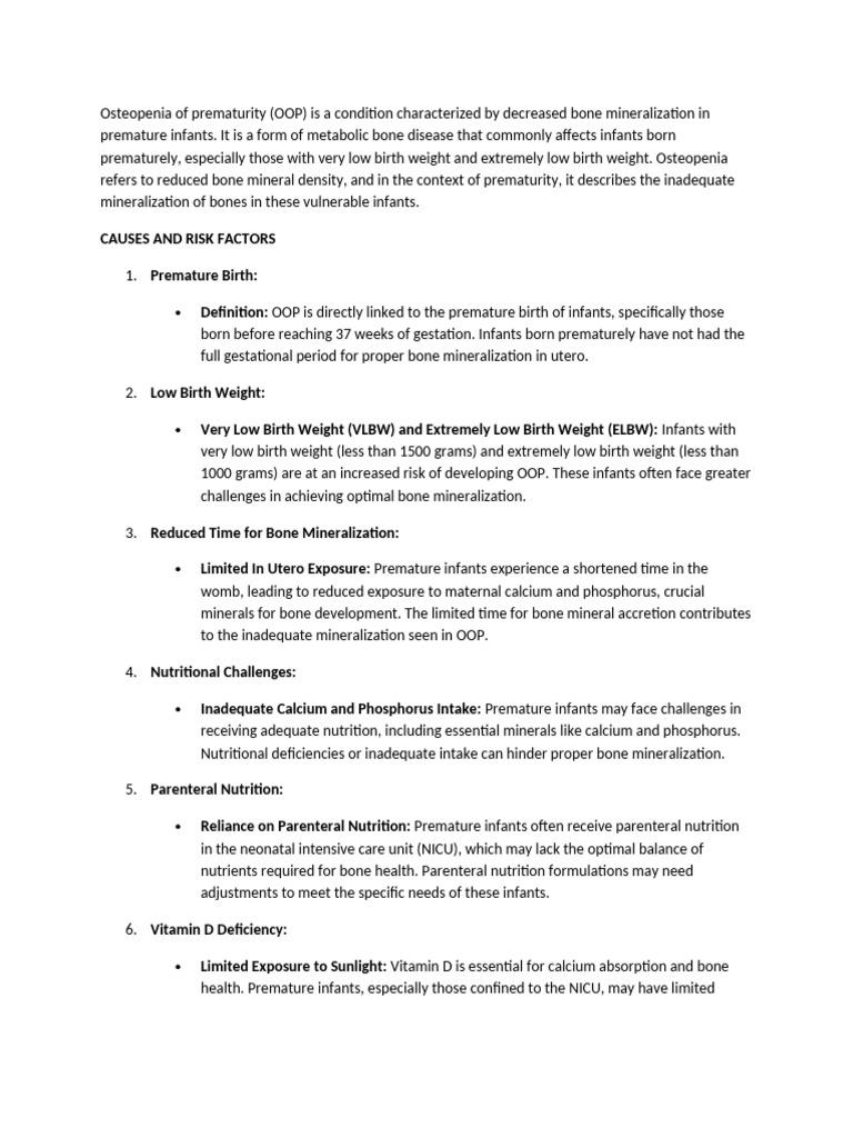 Osteopenia of Prematurity | PDF | Low Birth Weight | Preterm Birth