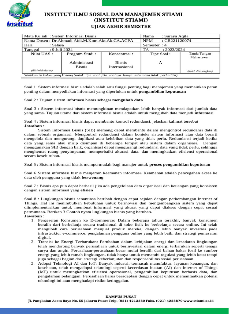Template Jawaban Soal Uas | PDF