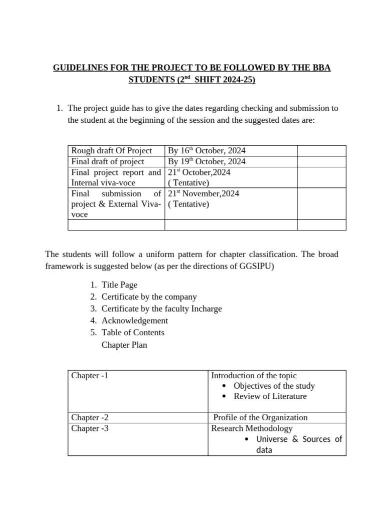 PROJECT GUIDELINES TO BE FOLLOWED BY THE BBA STUDENTS-2024 | PDF