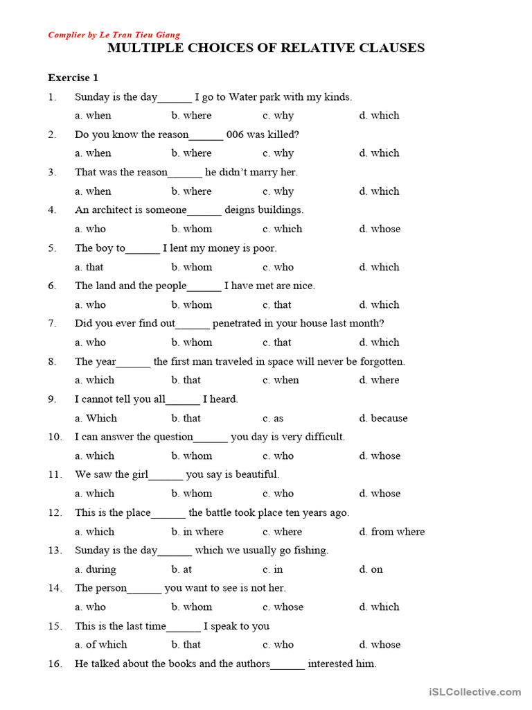 Multiple choice of relatives clauses | PDF