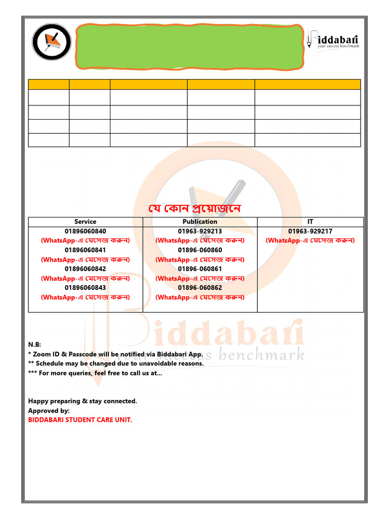 Class Routine For The Months Batch:: Ntrca Advance Live Batch - 07 | PDF
