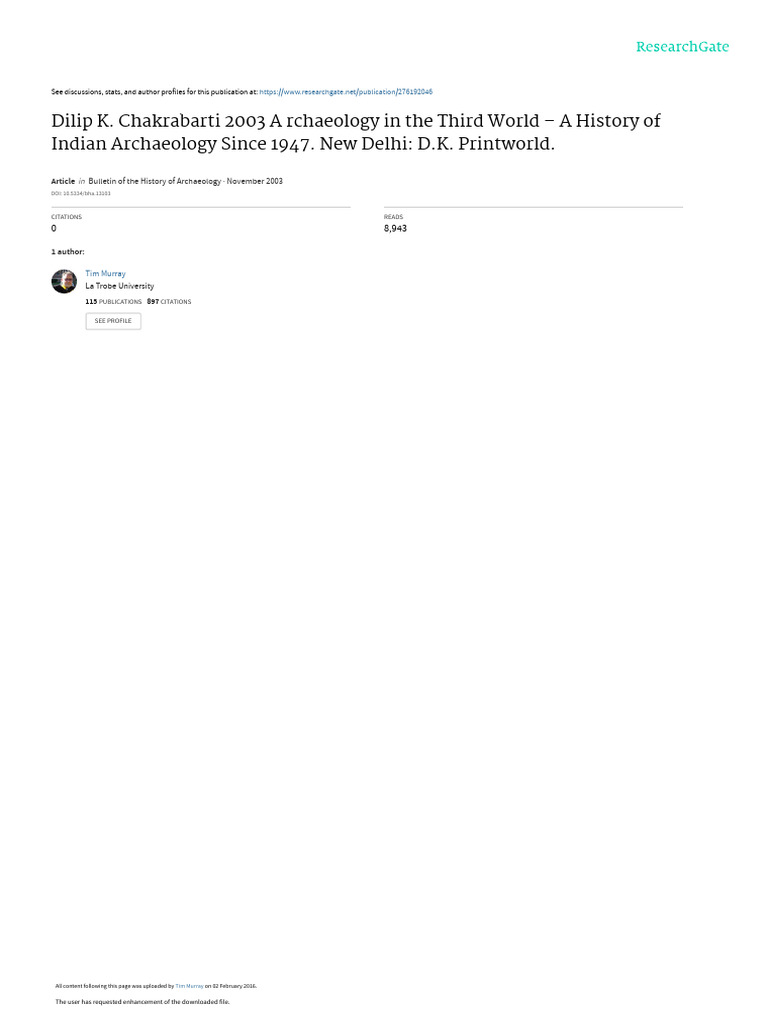 Dilip K Chakrabarti 2003 A Rchaeology in The Third | PDF | Archaeology | Liberal Arts Education