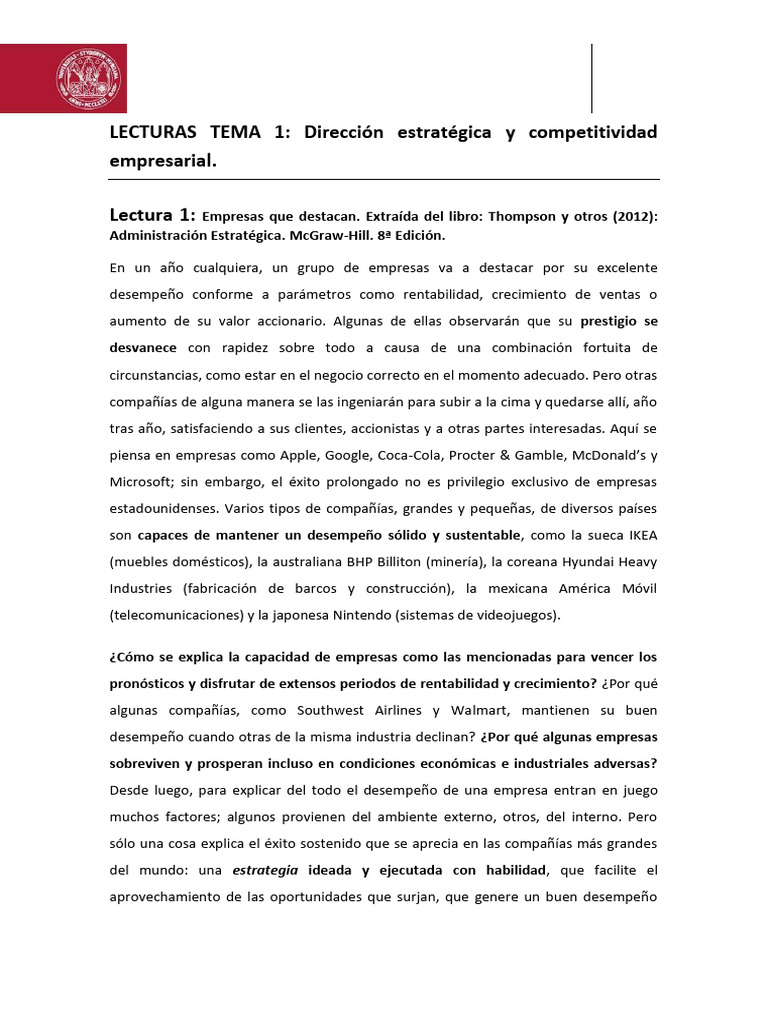 Lecturas Tema 1 MDGRRHH Dir Estrategica | PDF | Business