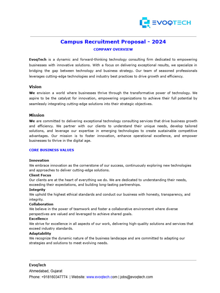 EvoqTech 2024 Internship Proposal | PDF | Innovation | Strategic Management
