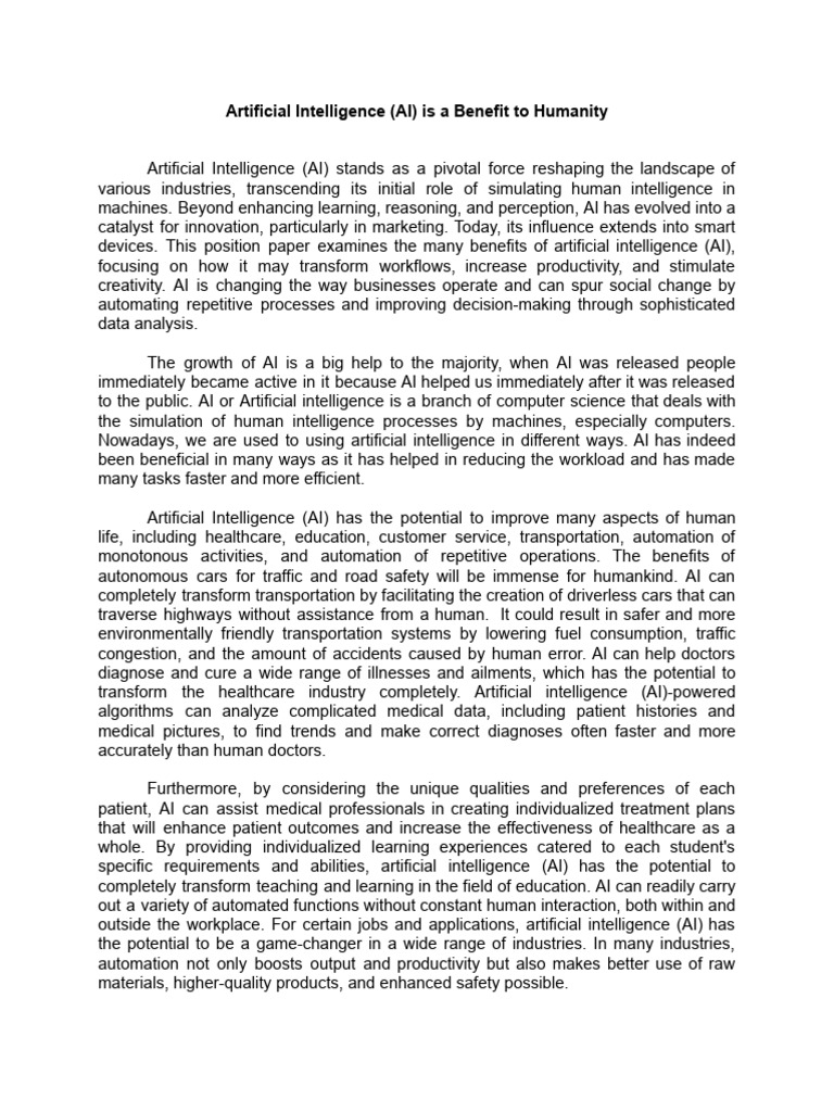 POSITION PAPER Artificial Intelligence | PDF | Artificial Intelligence ...