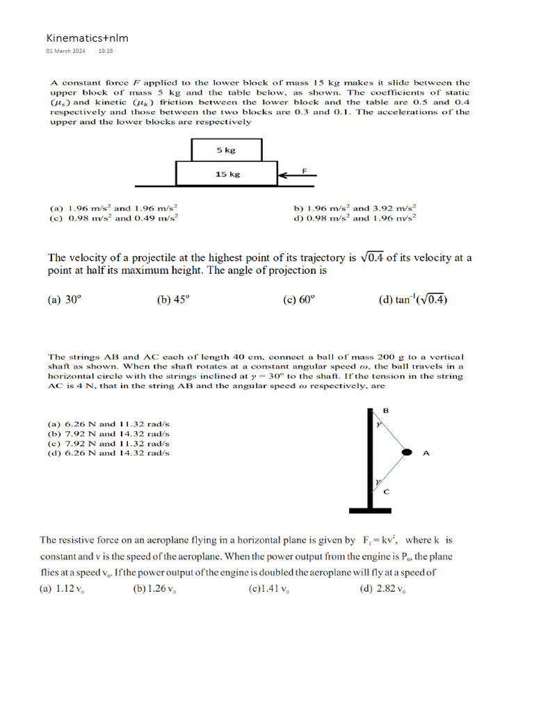 Kinematics+nlm NSEP | PDF