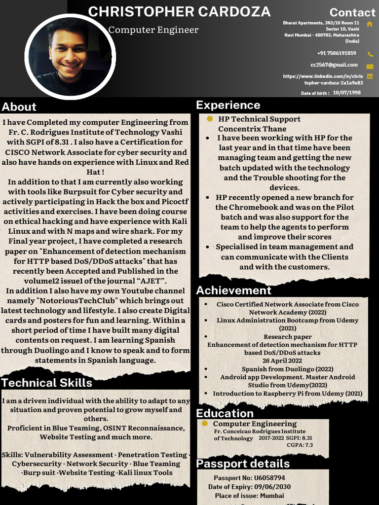 Christopher Cardoza 2023 Resume | PDF | Denial Of Service Attack ...