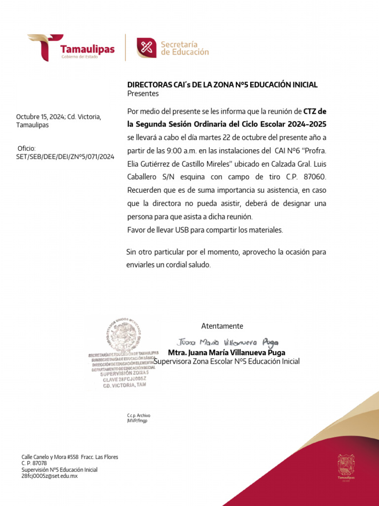 Oficio 071 CTZ Segunda Sesión Ordinaria | PDF