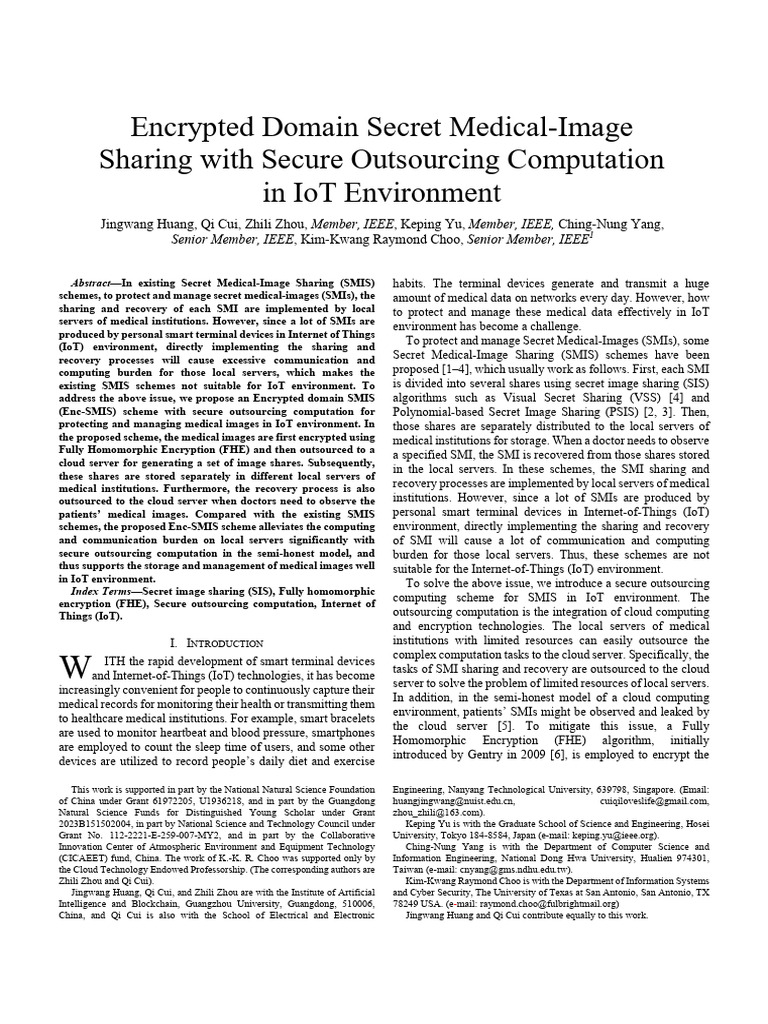 Encrypted Domain Secret Medical Image Sharing With Secure Outsourcing Computation In Iot 