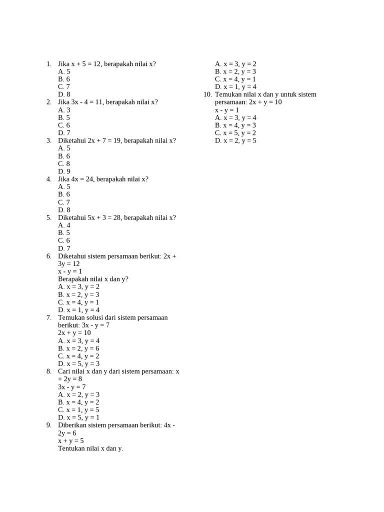 Latihan Soal MTK Kelas 8 Dan 9 | PDF