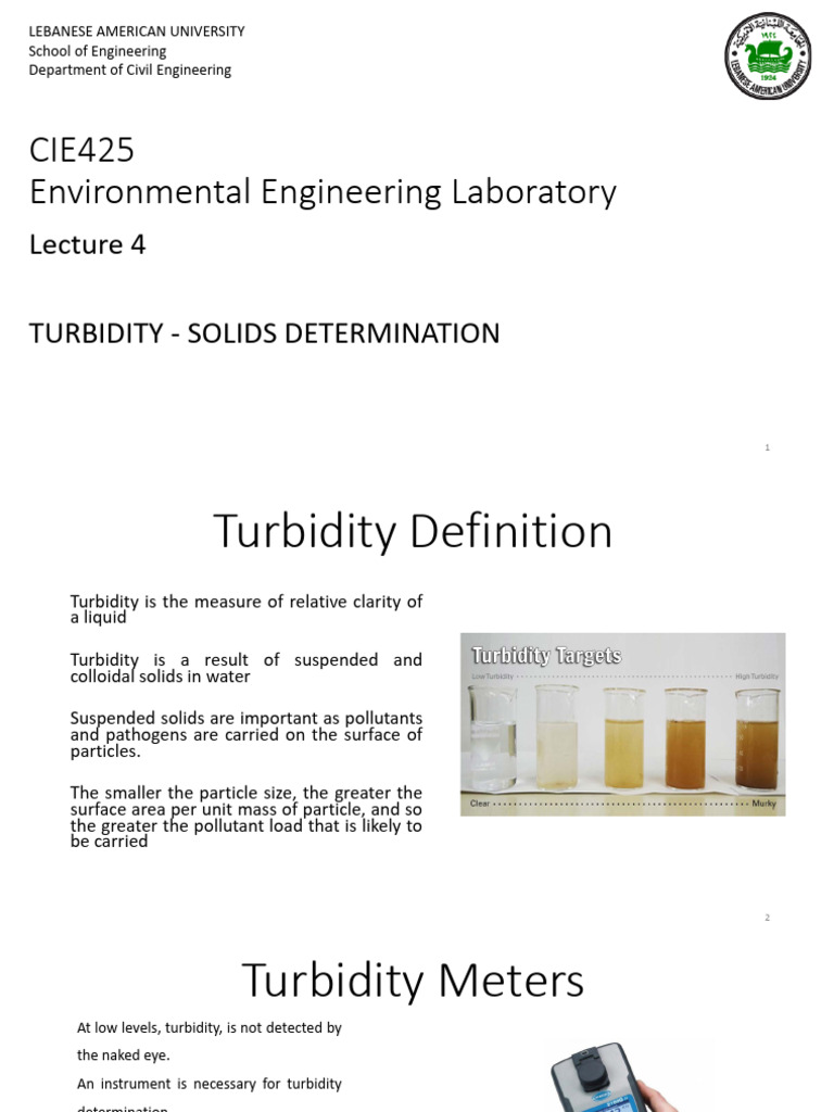 09-18-2024-CIE425 - Environmental Lab - Lecture 4 Turbidity - Solid Determination | PDF ...