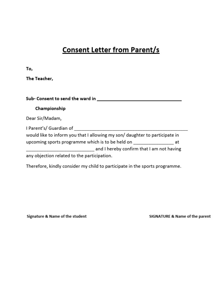 Consent Letter From Parent (NOC) | PDF | Lifestyle