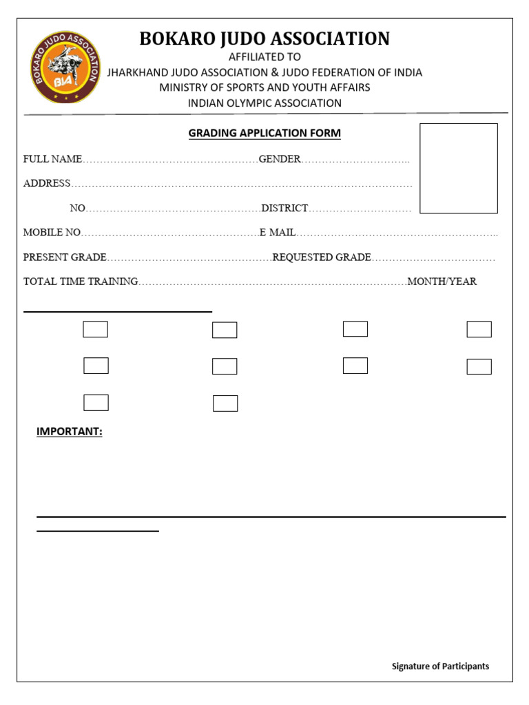 Judo Belt Grading Form 2023-24 | PDF