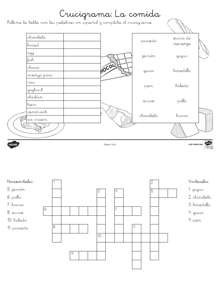 Crucigrama La Comida Ingles | PDF | Cocina occidental | Alimentos