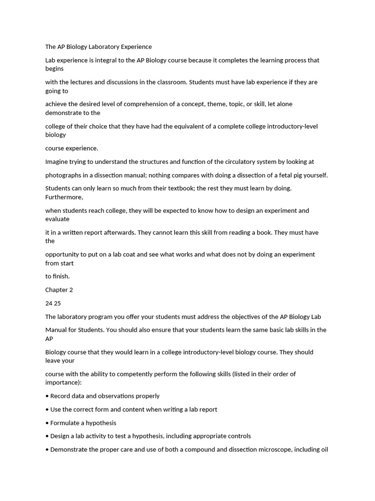 AP Biology Lab Manual Overview | PDF | Experience | Experiment