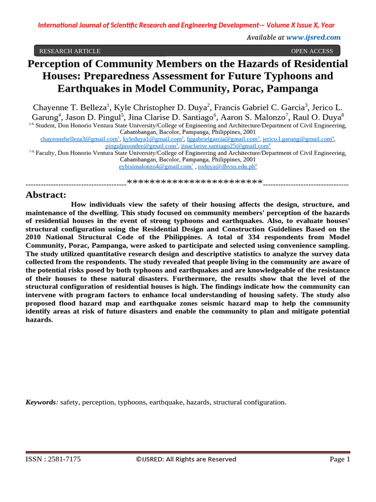 Perception of Community Members on the Hazards of Residential Houses ...