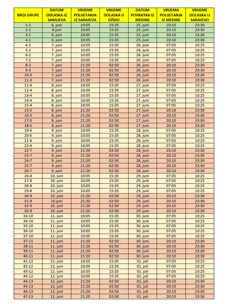 Raspored Letova - Hadž 1445-2024. | PDF